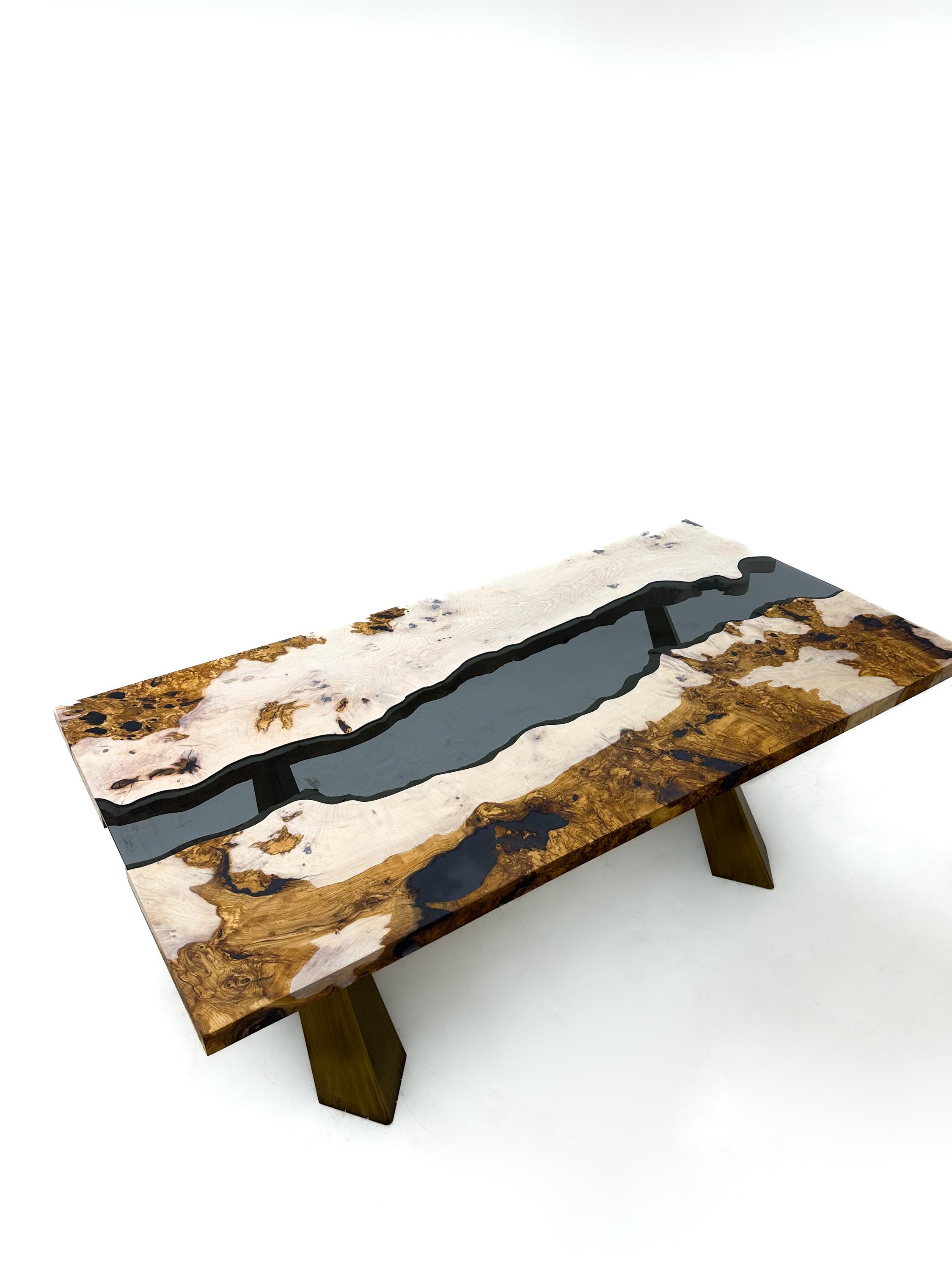 100% Glass River Table - Live Edge Dining Table With Glass - White Wood ...