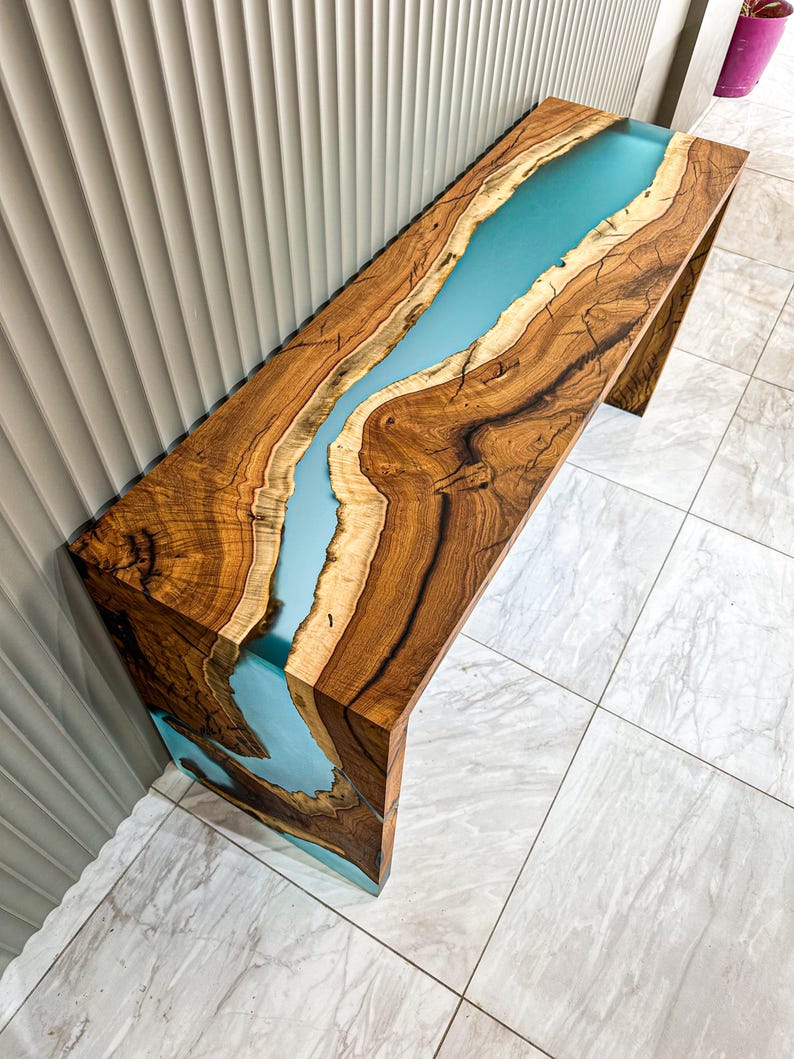 Waterfall Epoxy Console Table - Waterfall Entryway Table - Custom ...