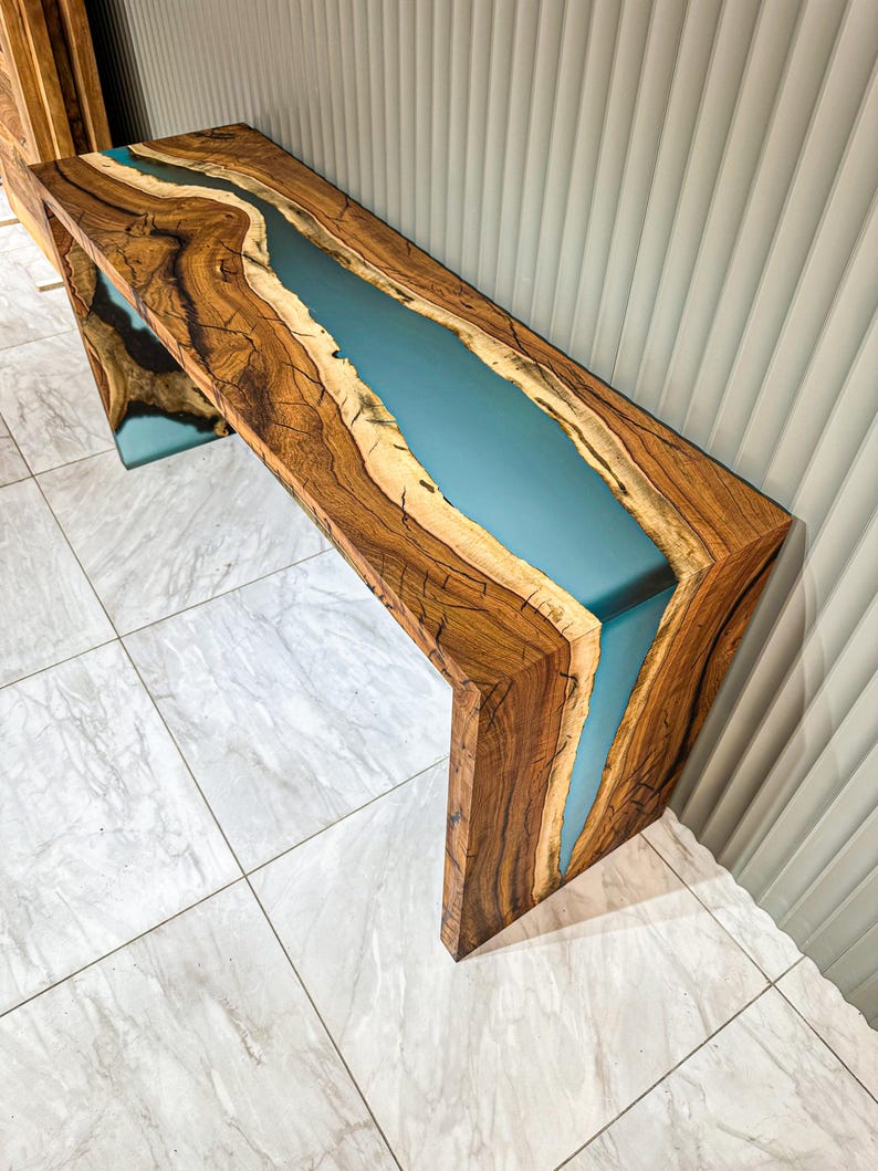 Waterfall Epoxy Console Table - Waterfall Entryway Table - Custom ...