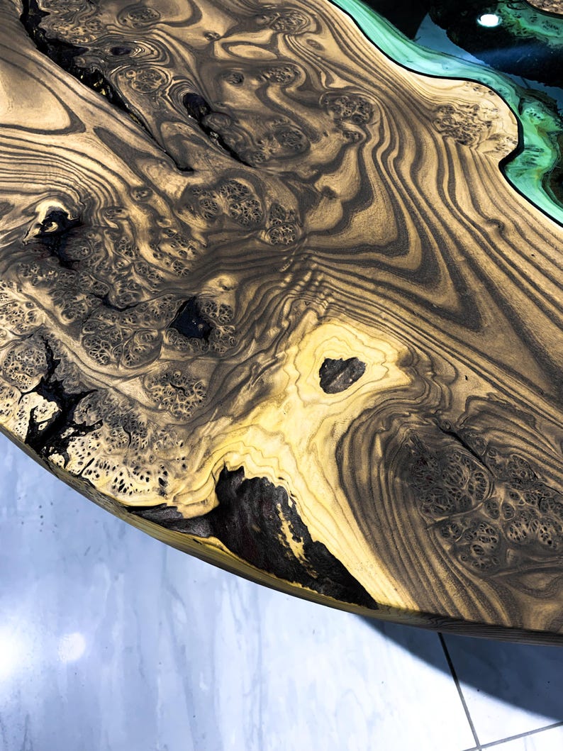 Black 100% Walnut Wood Round Glass River Coffee Table - Natural Wood ...