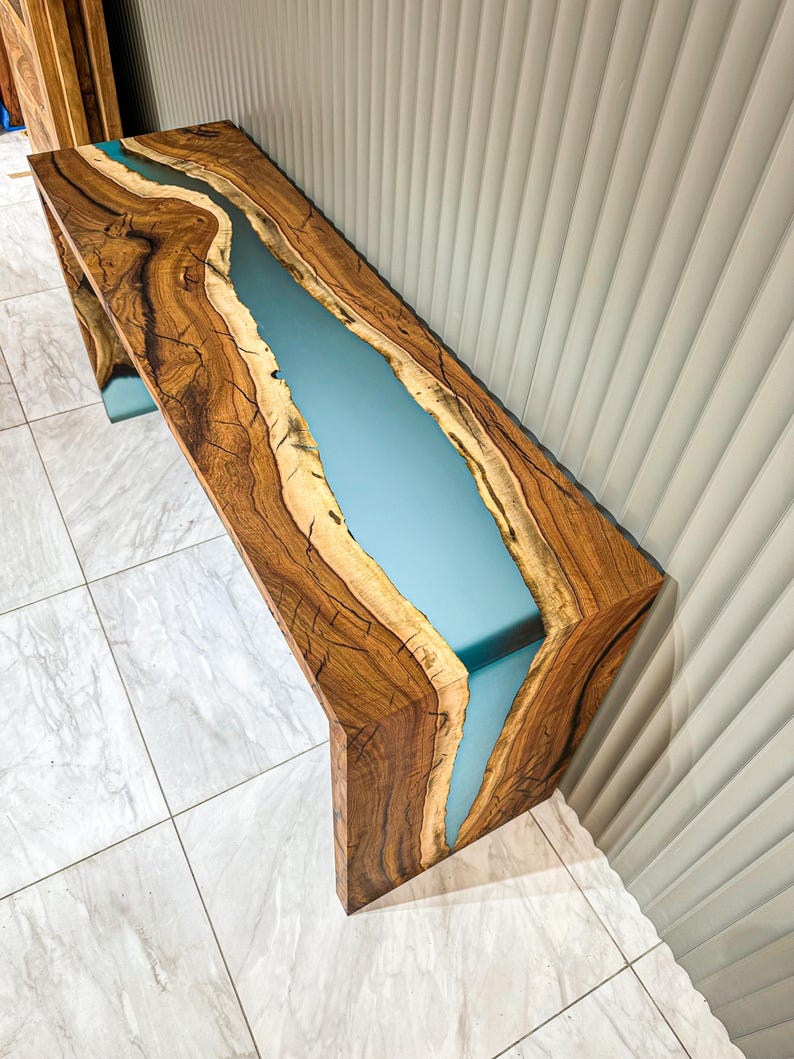 Waterfall Epoxy Console Table - Waterfall Entryway Table - Custom ...