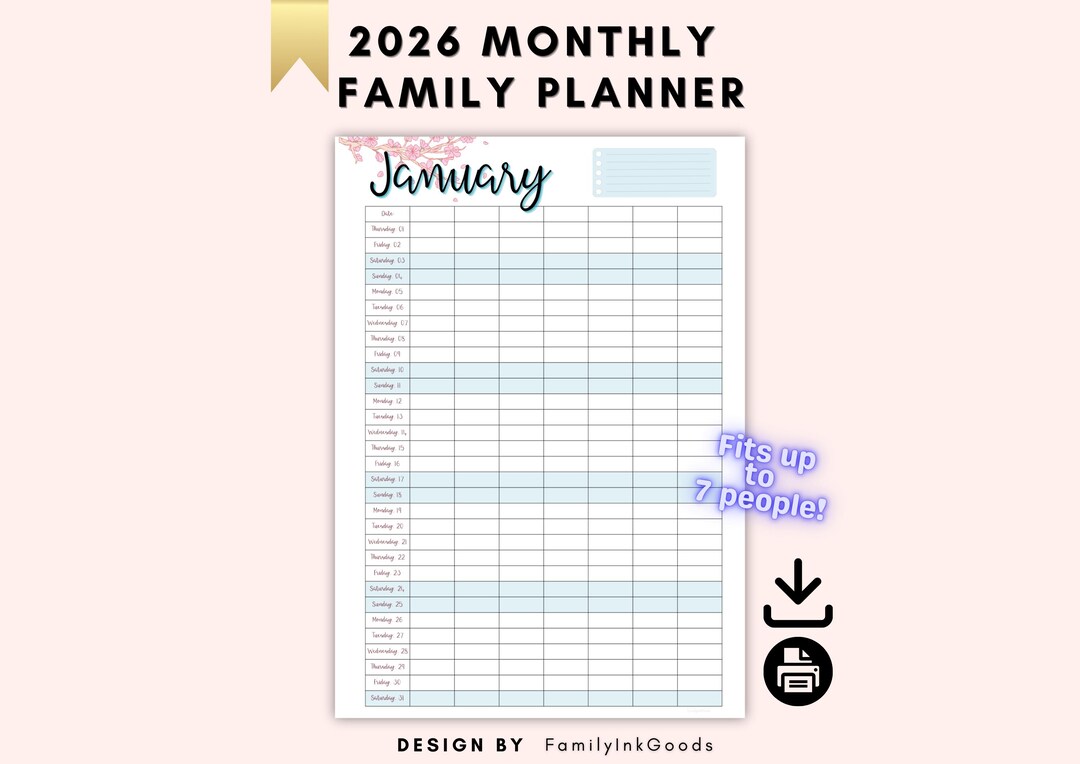 2026 Large Family Planner | Monthly Pages | Wall Calendar | Family ...