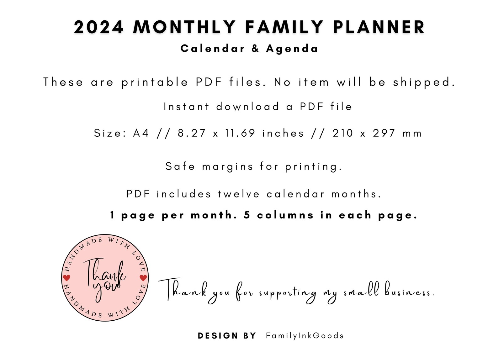 Printable Family Calendar 2024, Planner, Wall Calendar, Family ...
