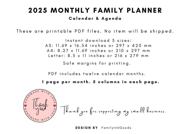 Printable Family Calendar 2025, Planner, Wall Calendar, Family ...