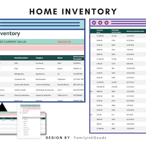 Home Inventory Excel Template ∙ Family Shareable ∙ Asset Protection ∙ ...