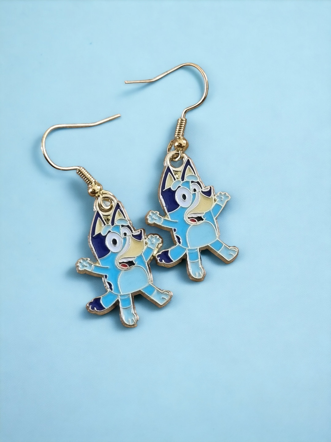 Bluey and Bingo Earrings! Cute Enamel Cartoon Jewellery Gold Enamel ...