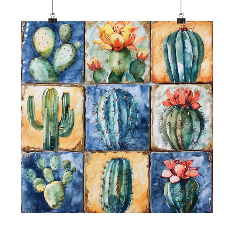 Watercolor Cactus Cacti Talavera, Tile Matte Vertical Posters - Etsy