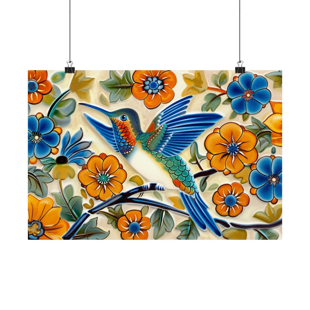 Hummingbird, Mexican Talavera, Flowers, Spring Matte Horizontal Posters ...