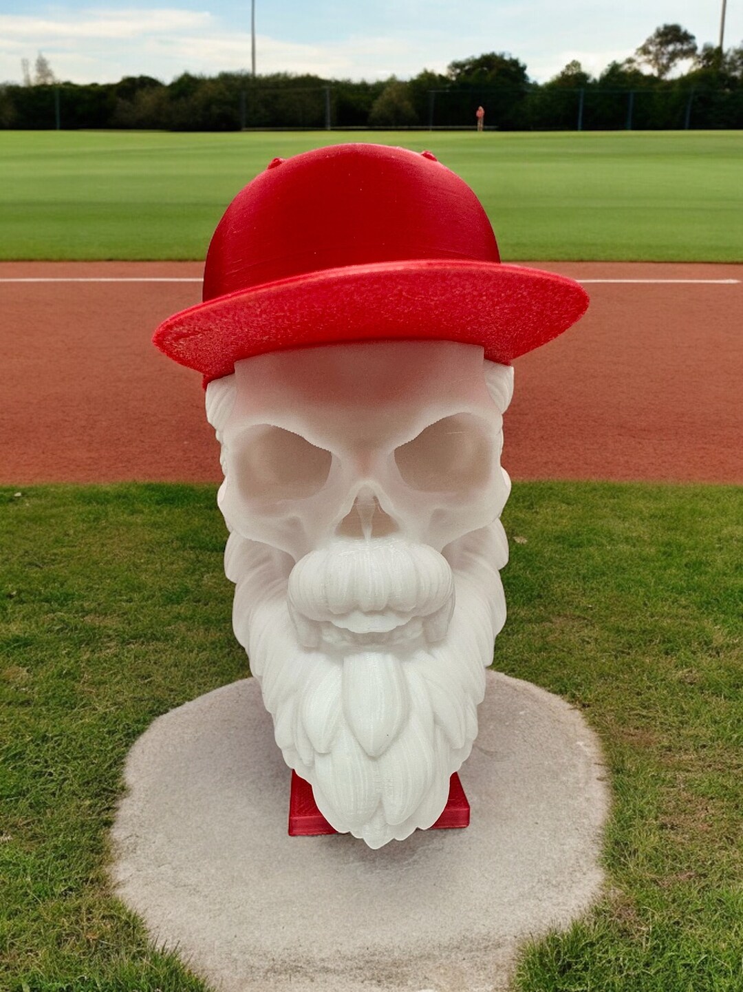 Bearded Skull Statues 3D Printed Wizard, Ball Cap & Boat Captain Unique ...
