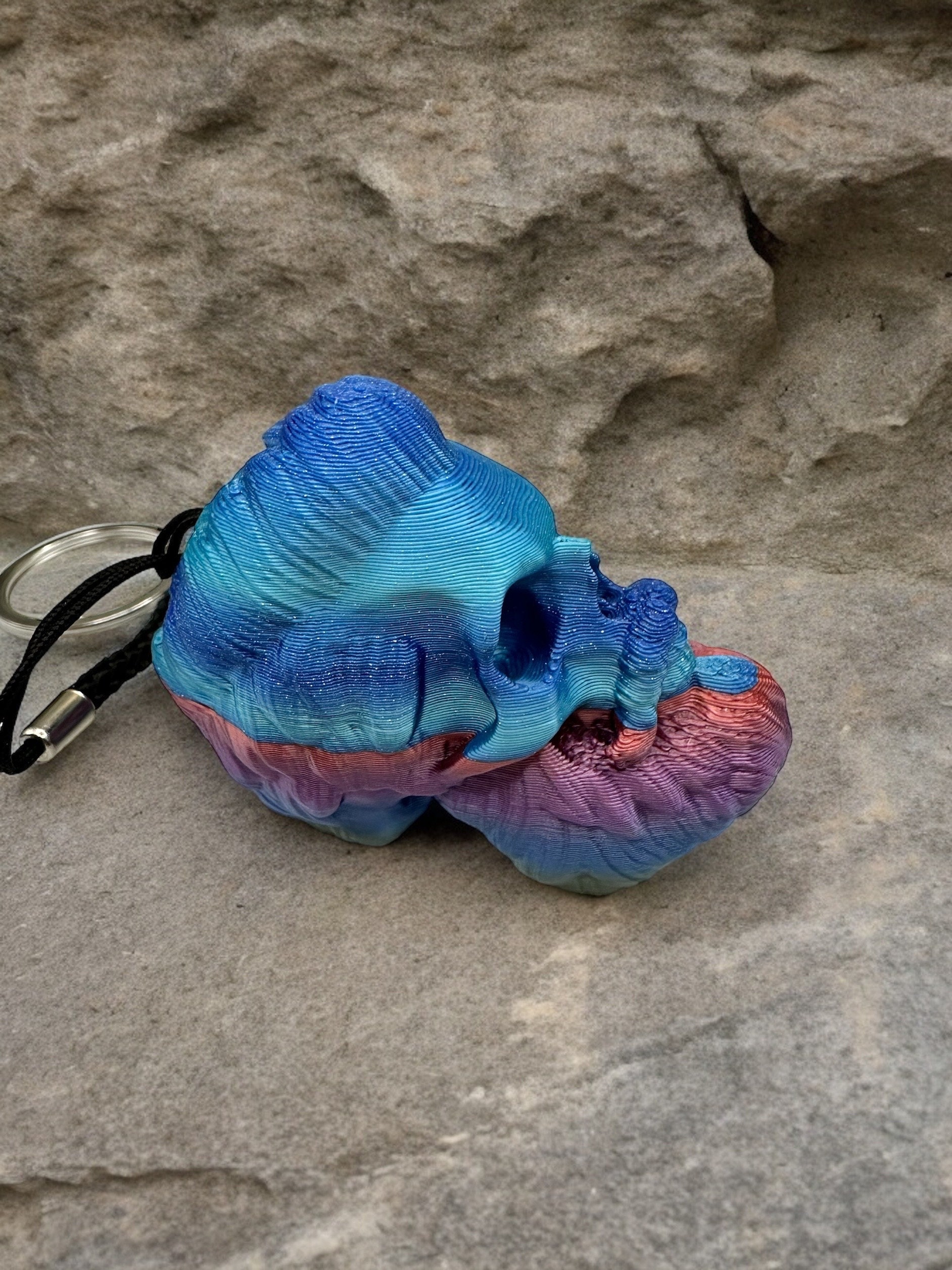 Multicolor 3D Printed Bearded Skull Keychain Unique Gothic Gift ...