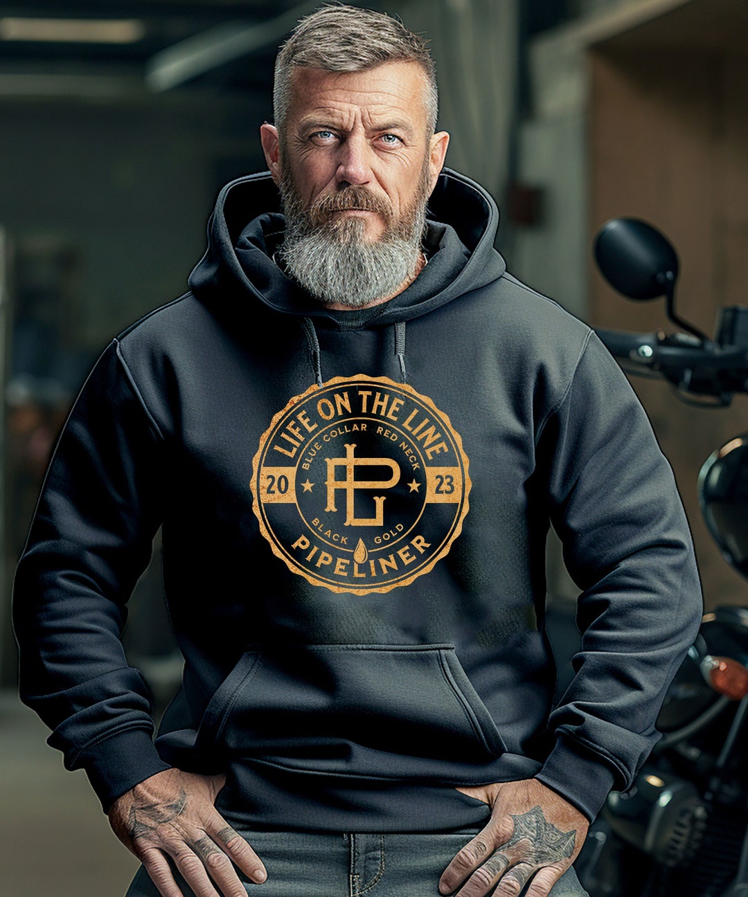 Pipeliner Retro Hoodie, Blue Collar, Red Neck, Black Gold for Pipeline ...