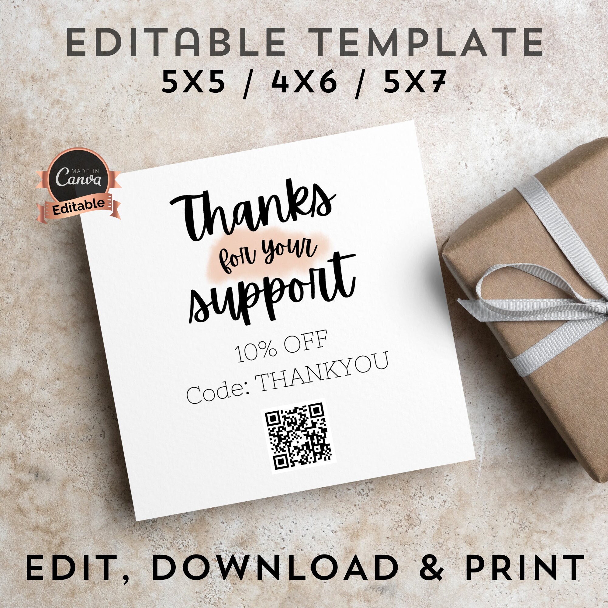 Thank You Card With QR Code Template | Editable QR Code | Thank You ...