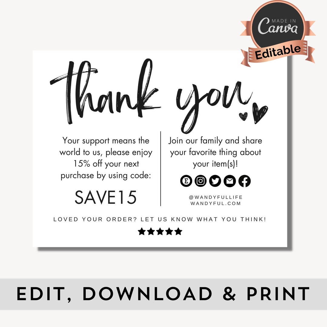Thank You for Your Purchase | Business Printable | Printable Thank You ...