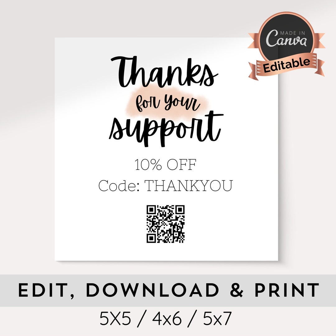 Thank You Card With QR Code Template | Editable QR Code | Thank You ...