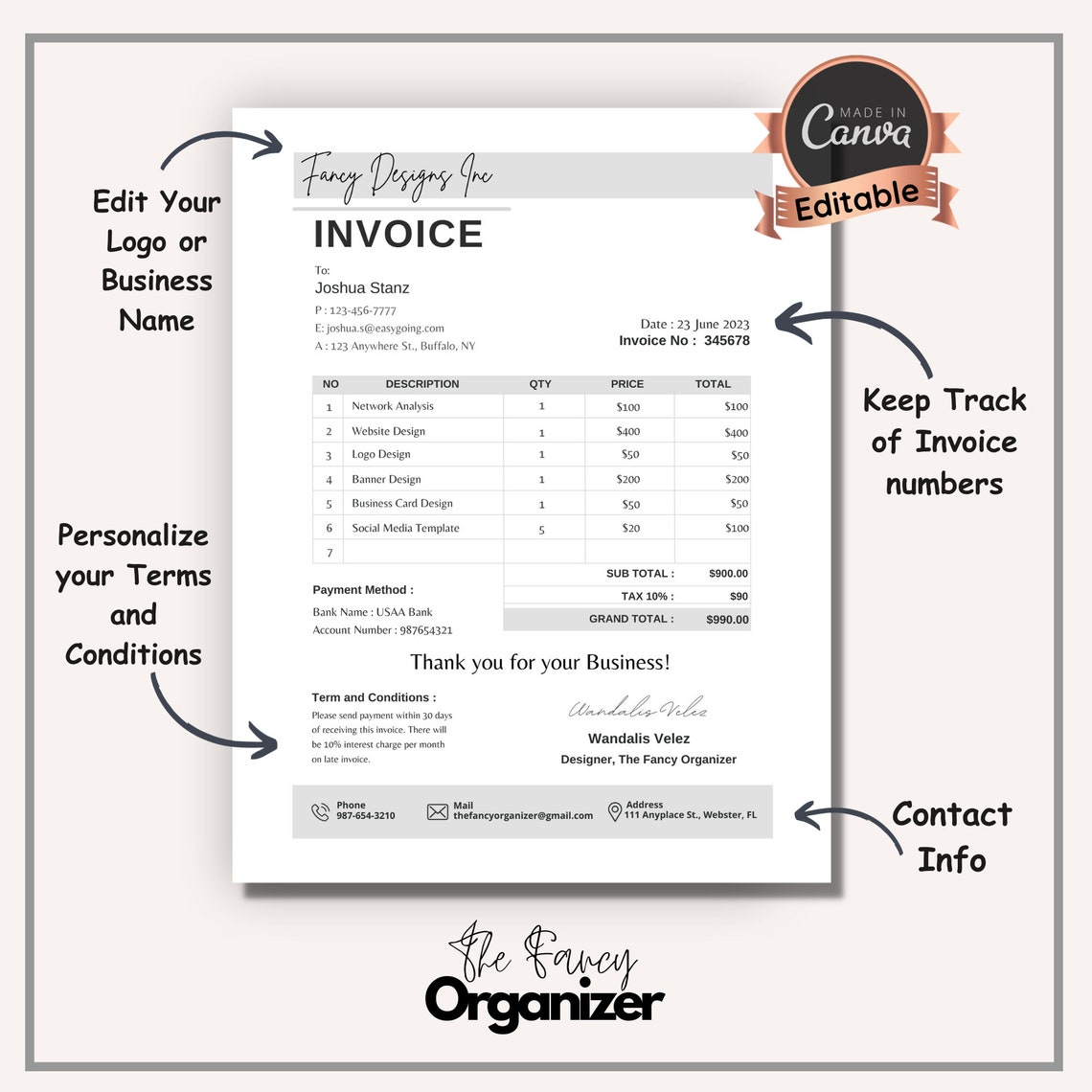Invoice Template Billing Template Professional Invoice Order Form ...