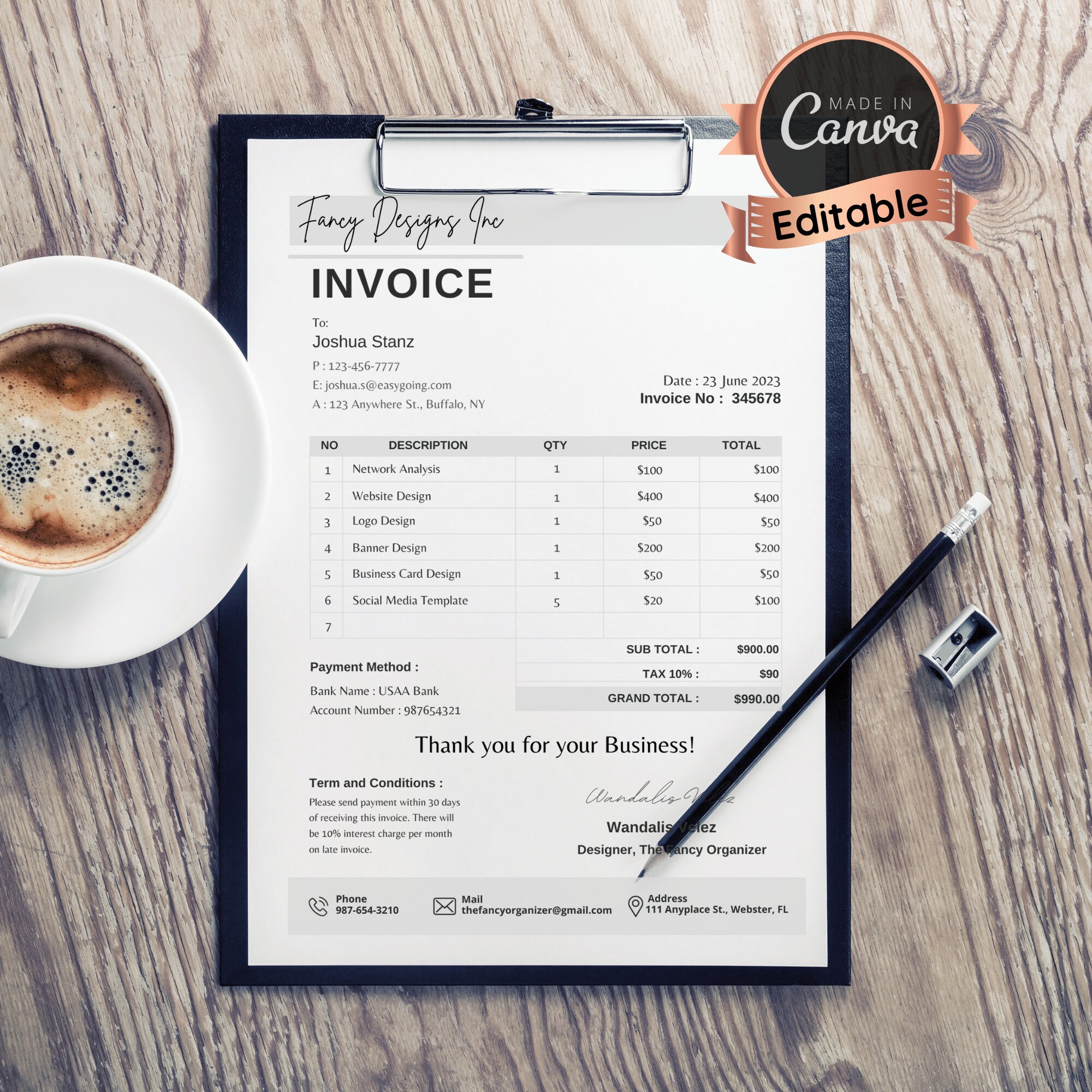 Invoice Template Billing Template Professional Invoice Order Form ...