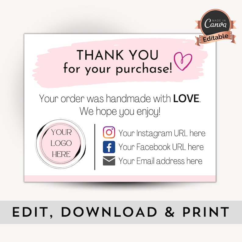 Thank You for Your Purchase Card Template | Customized Thank You Card ...