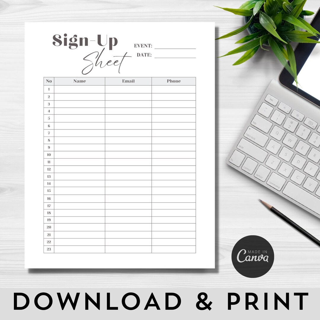 Sign up Sheet Printable Printable Sign-up Sheet Sign in Contact List ...