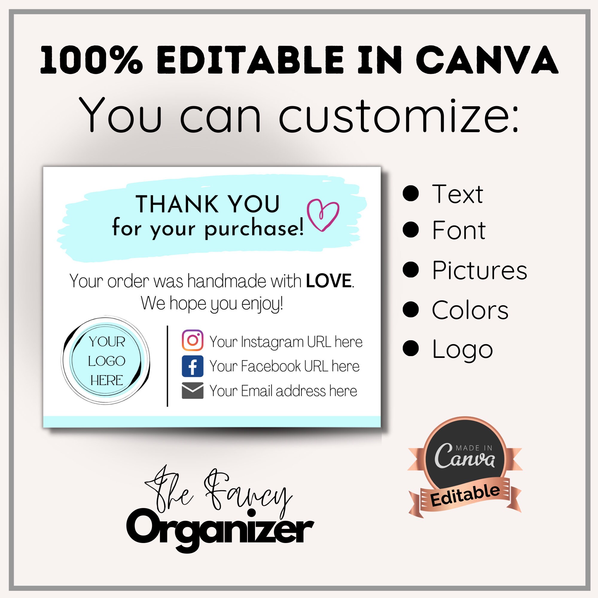 Thank You for Your Purchase Card Template | Customized Thank You Card ...