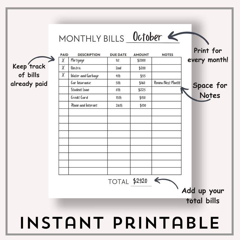 Monthly Bills Printable | Monthly Budget | Printable Monthly Bills ...