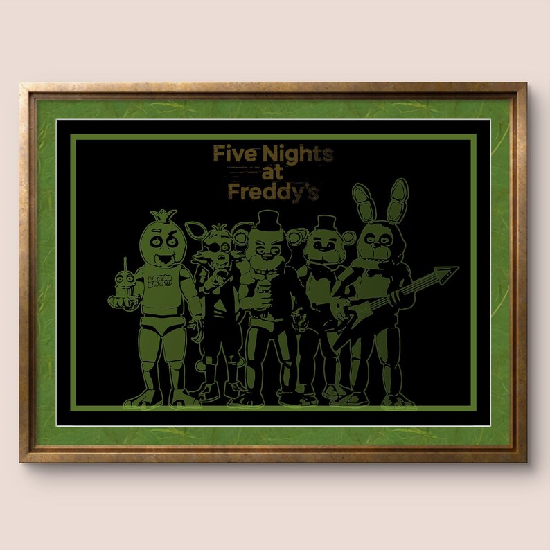 FNAF Five Nights at Freddy's Greene Bronze Metallic Foile Print A4 No ...
