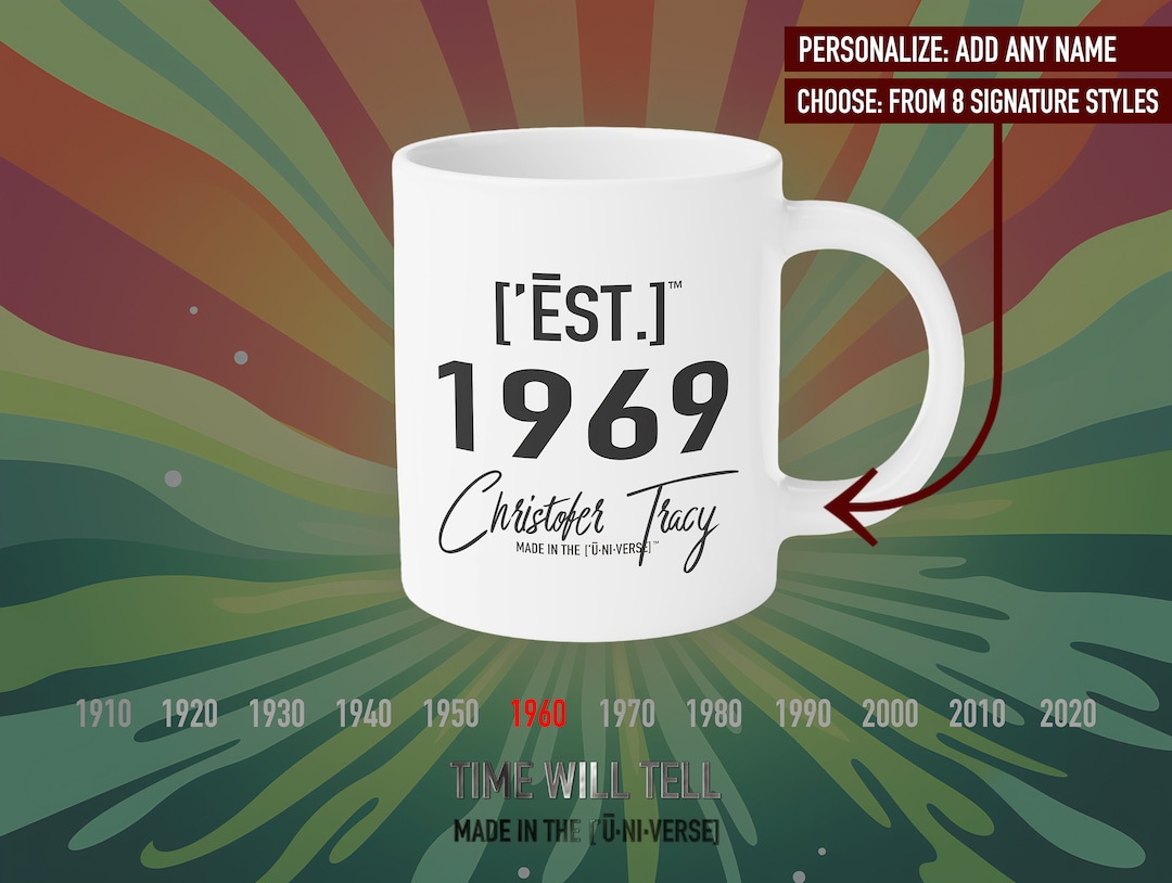 1969 Personalized Moon Landing Mug, Custom 1969 Classic Sixties Tea Cup ...