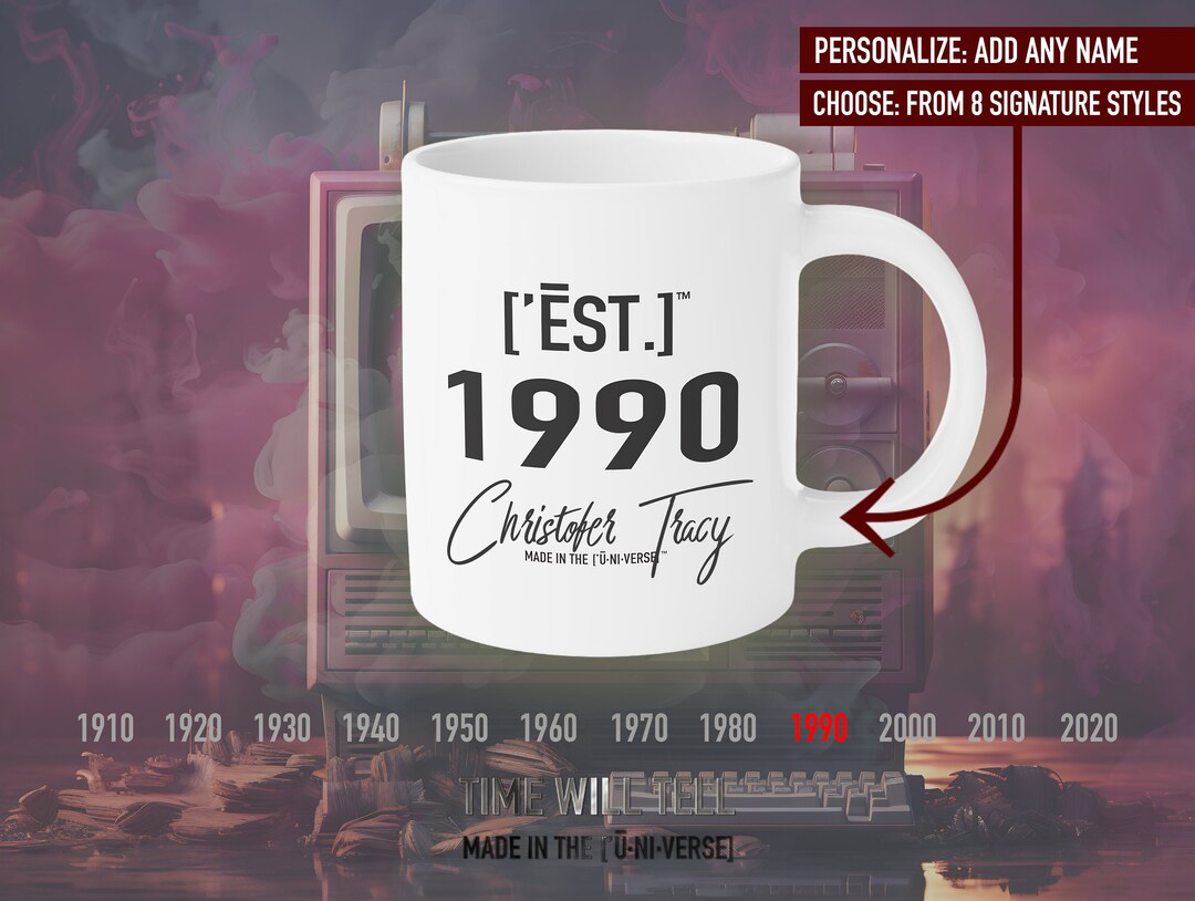 1990 Personalized New Decade Mug, Custom 1990 Classic Nineties Coffee ...