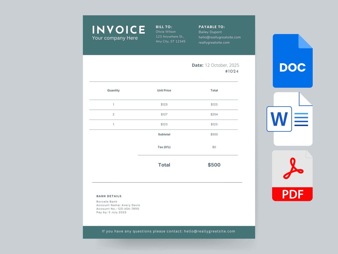 Invoice Template. Pdf-google Docs-word. Fillable Invoice Template ...