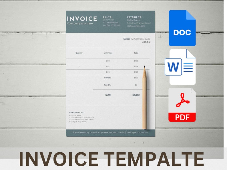 Invoice Template. Pdf-google Docs-word. Fillable Invoice Template ...