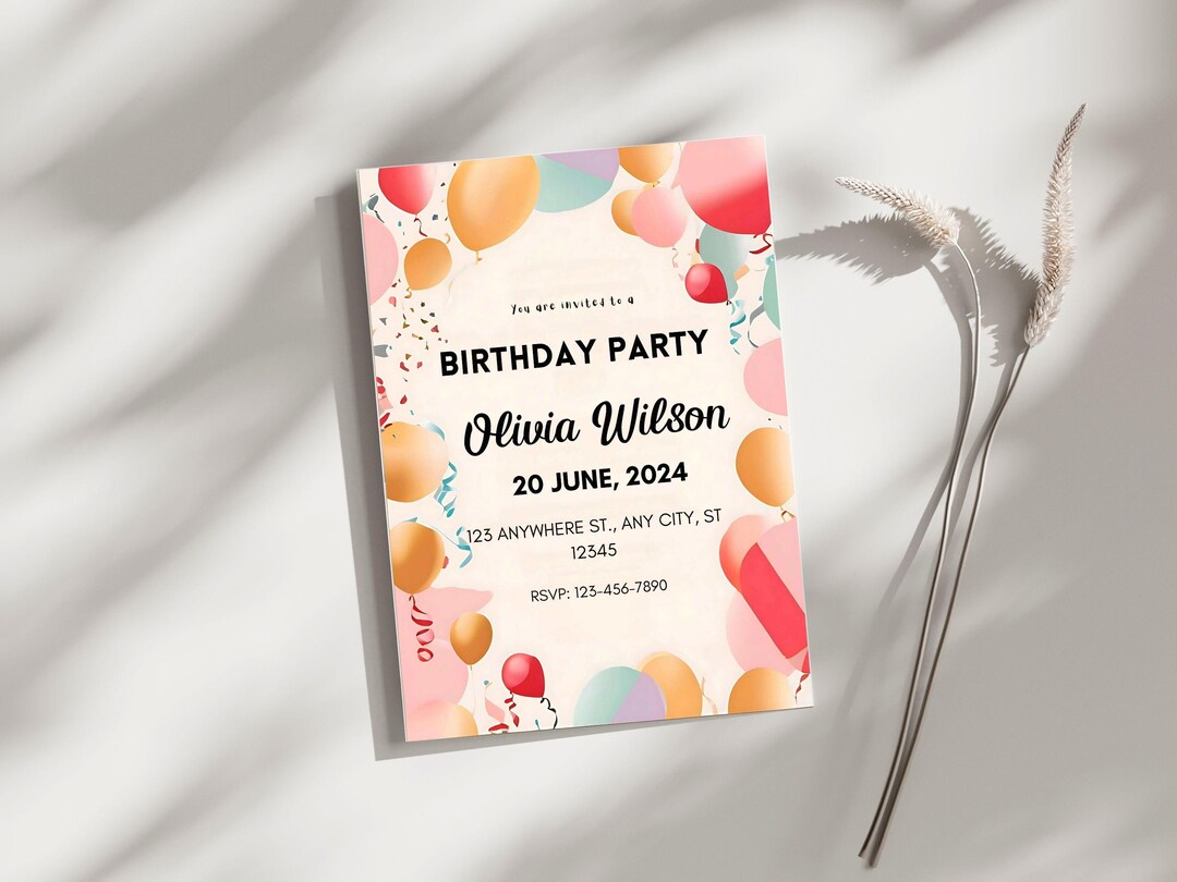 Editable Pink Balloon Birthday Invitation Printable Birthday Invite ...