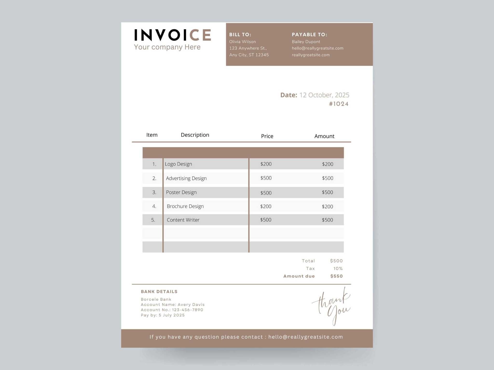 Modern Template Editable Invoice. Invoice Template. Pdf-google Docs ...