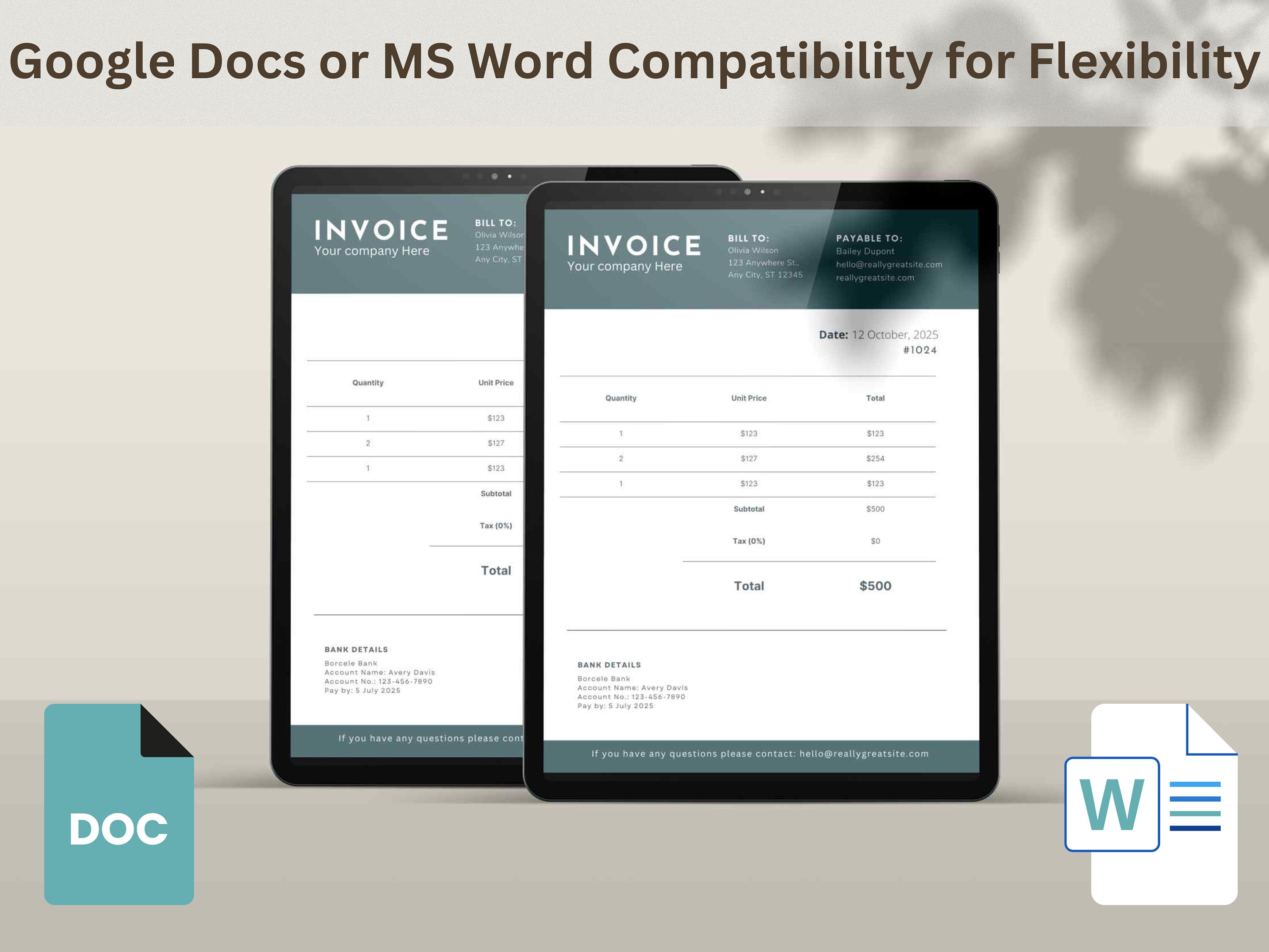 Invoice Template. Pdf-google Docs-word. Fillable Invoice Template ...