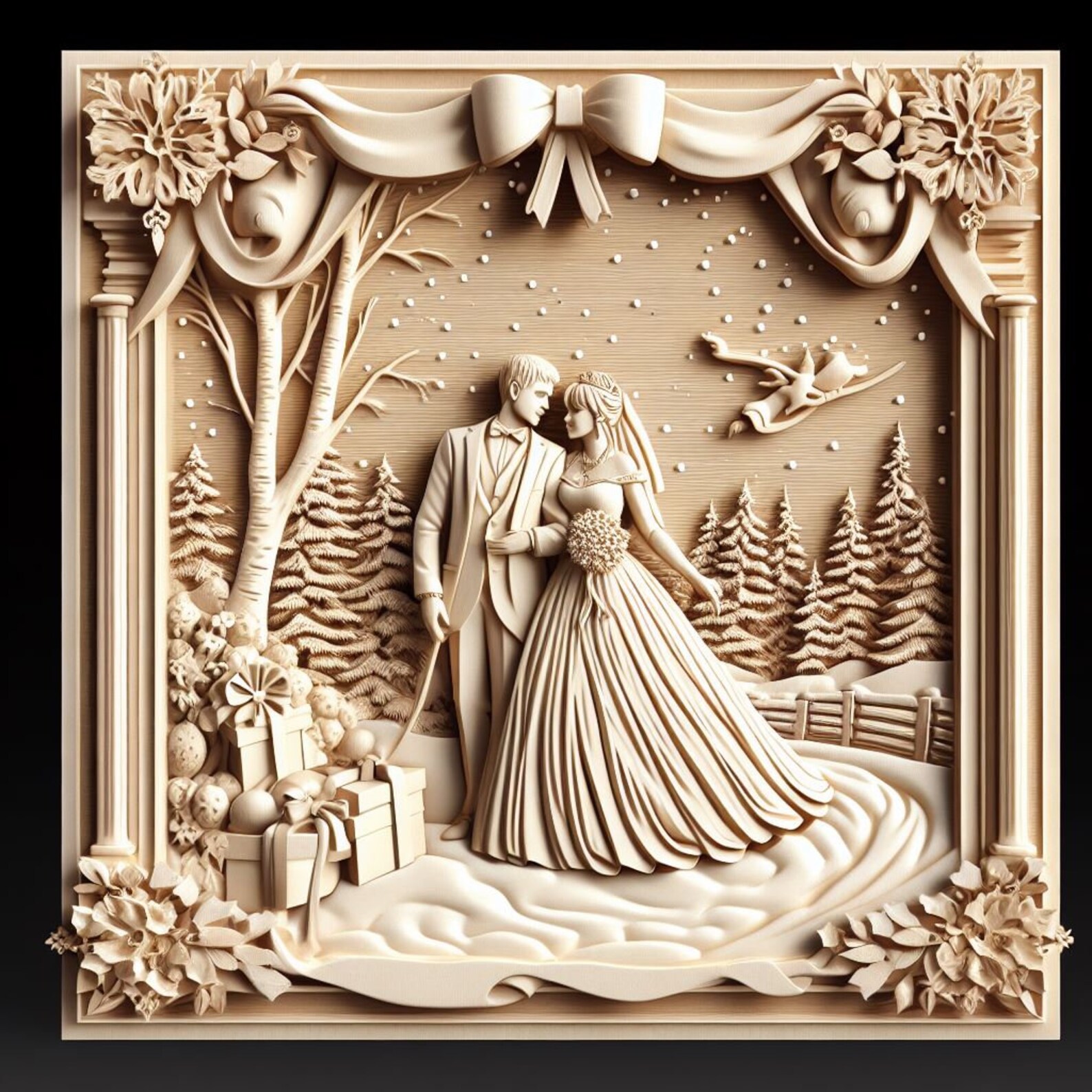 8 Packs Winter Wedding Scene PNG Laser Engraving Templates, 3d Illusion ...