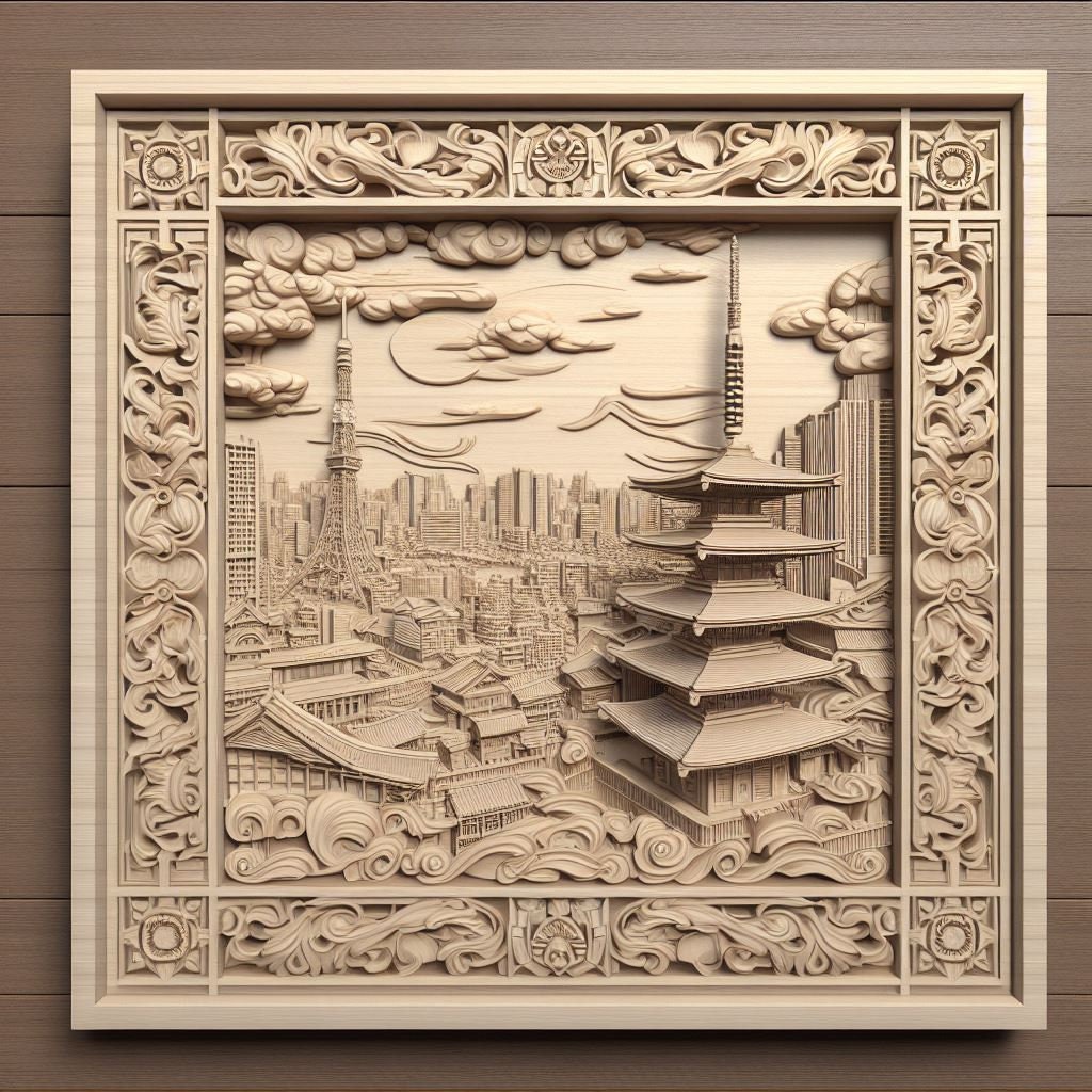 Japan City Views PNG Laser Engraving Templates, 3d Illusion, Laserburn ...