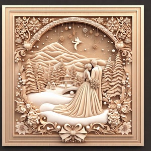 8 Packs Winter Wedding Scene PNG Laser Engraving Templates, 3d Illusion ...