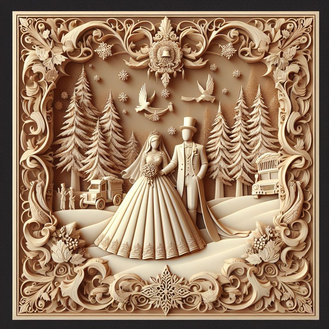 8 Packs Winter Wedding Scene PNG Laser Engraving Templates, 3d Illusion ...