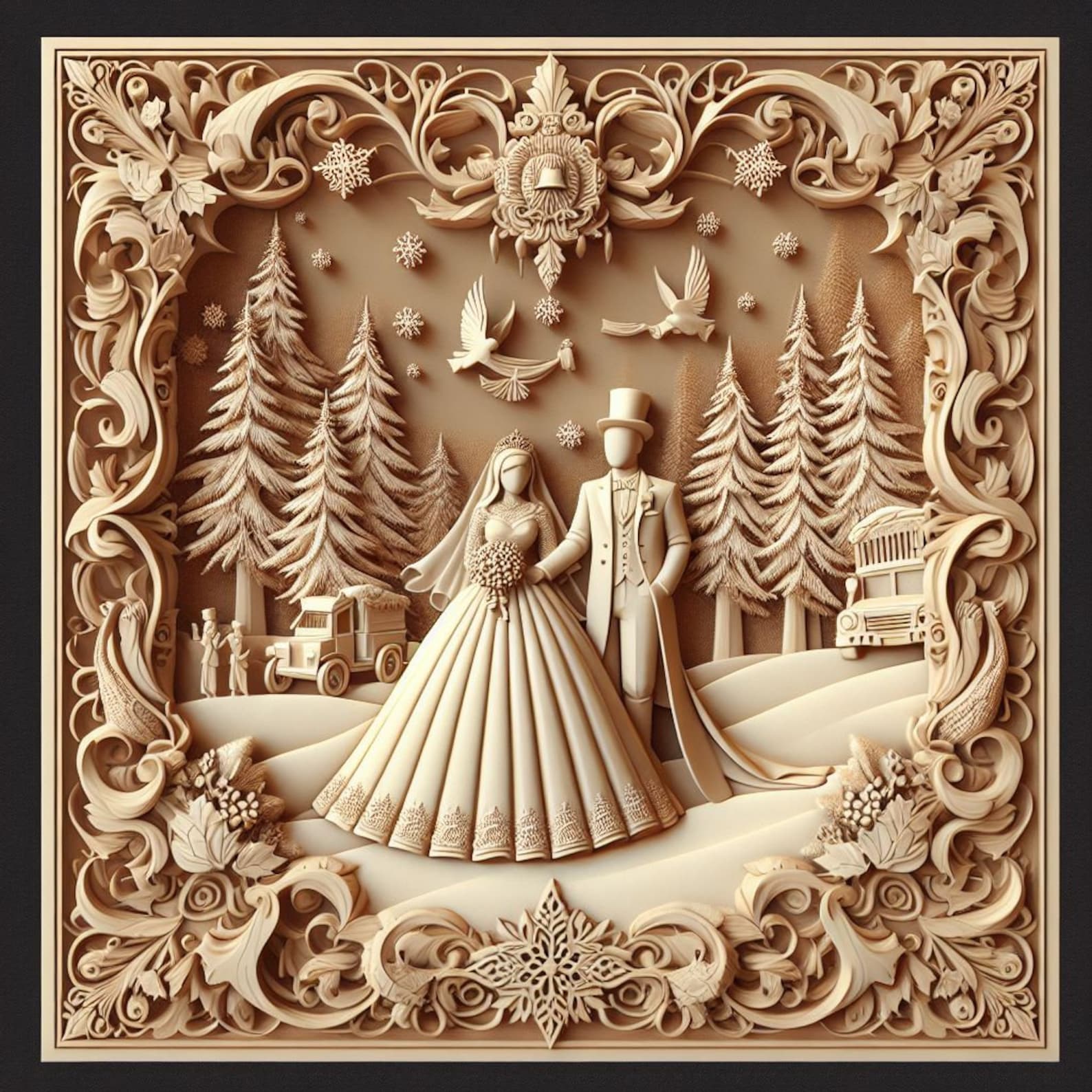 8 Packs Winter Wedding Scene PNG Laser Engraving Templates, 3d Illusion ...