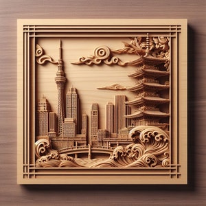 Japan City Views PNG Laser Engraving Templates, 3d Illusion, Laserburn ...