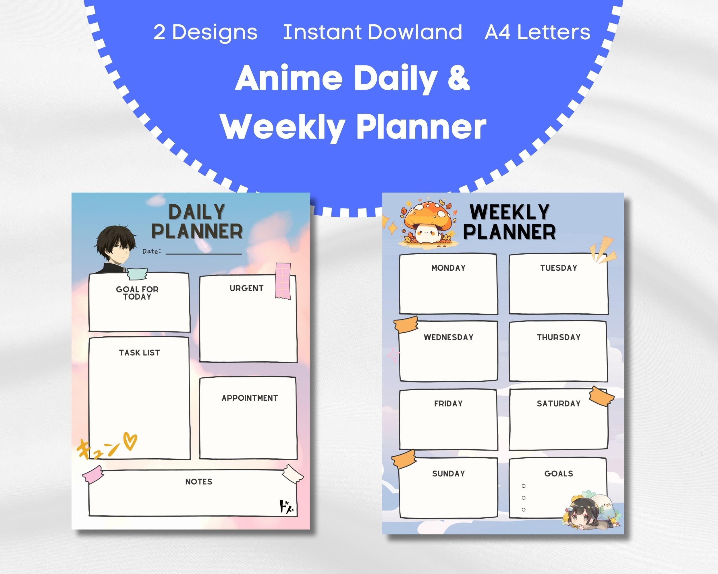 Daily Planner anime Daily Printable Planner Anime Weekly - Etsy