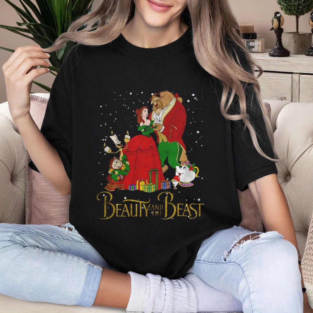 Merry and Bright Beauty and the Beast Characters Christmas Shirt ...