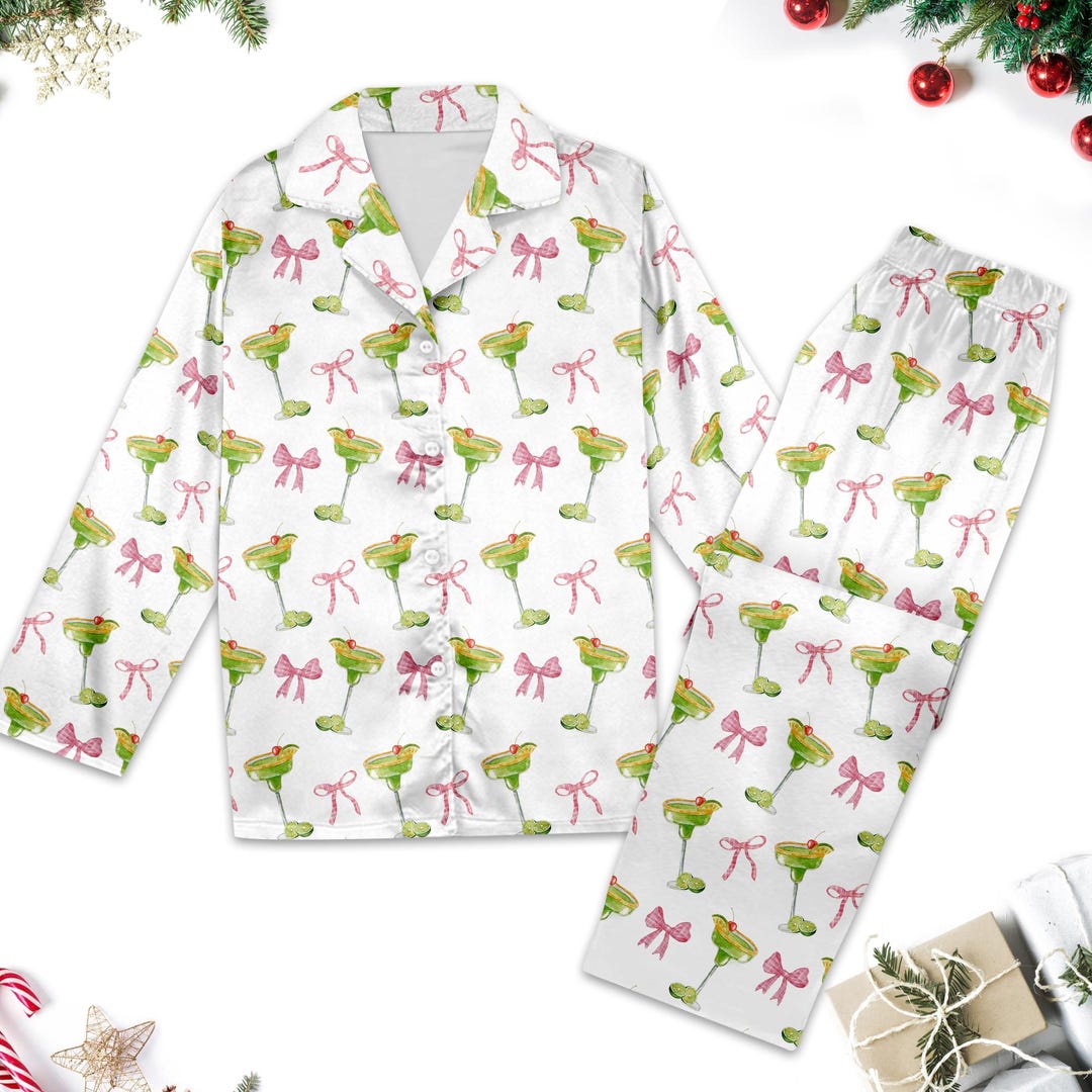 Margarita Pajamas, Cocktail Pajamas, Bridesmaid Pajamas, Pink Bow ...