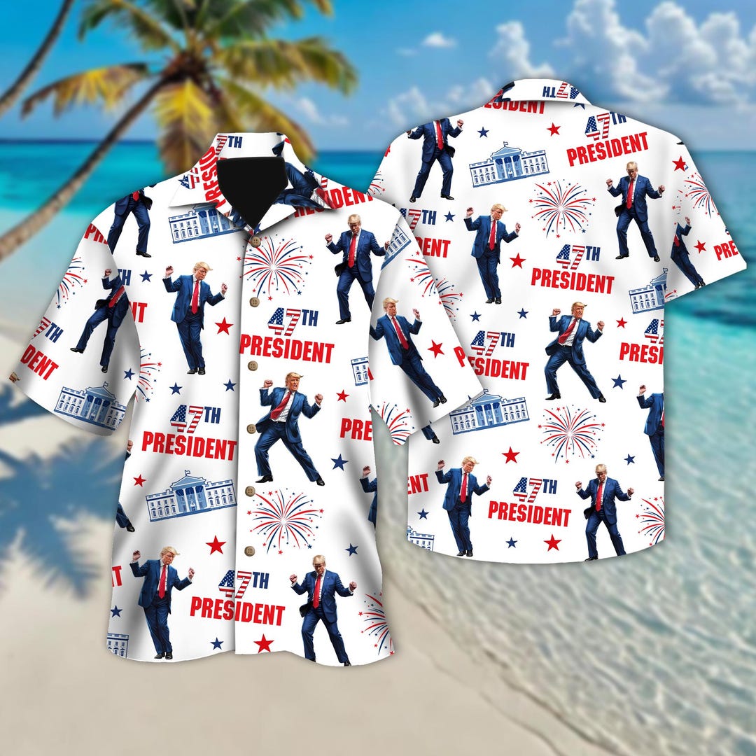 47th President Hawaiian Shirt, Trump Dancing Unisex Button Up ...