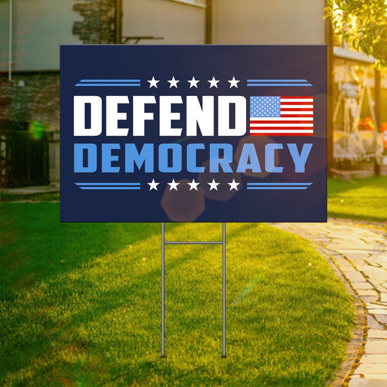Defend Democracy Yard Sign, Anti-trump Garden Sign, Resist Hate Lawn ...