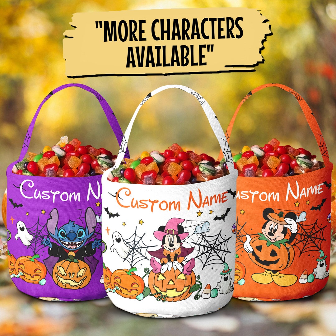 Funny Mickey Minnie Stitch in A Pumpkin Halloween Basket, Cute Donald ...