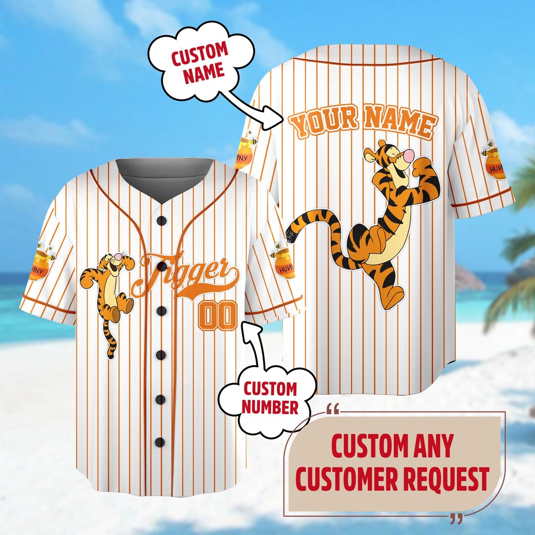 Custom Winnie the Pooh Tigger Baseball Jersey, Custom Kid Youth Adult ...