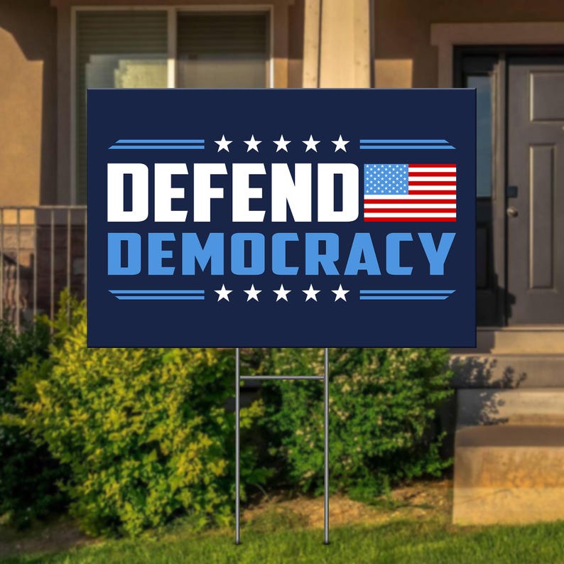 Defend Democracy Yard Sign, Anti-trump Garden Sign, Resist Hate Lawn ...