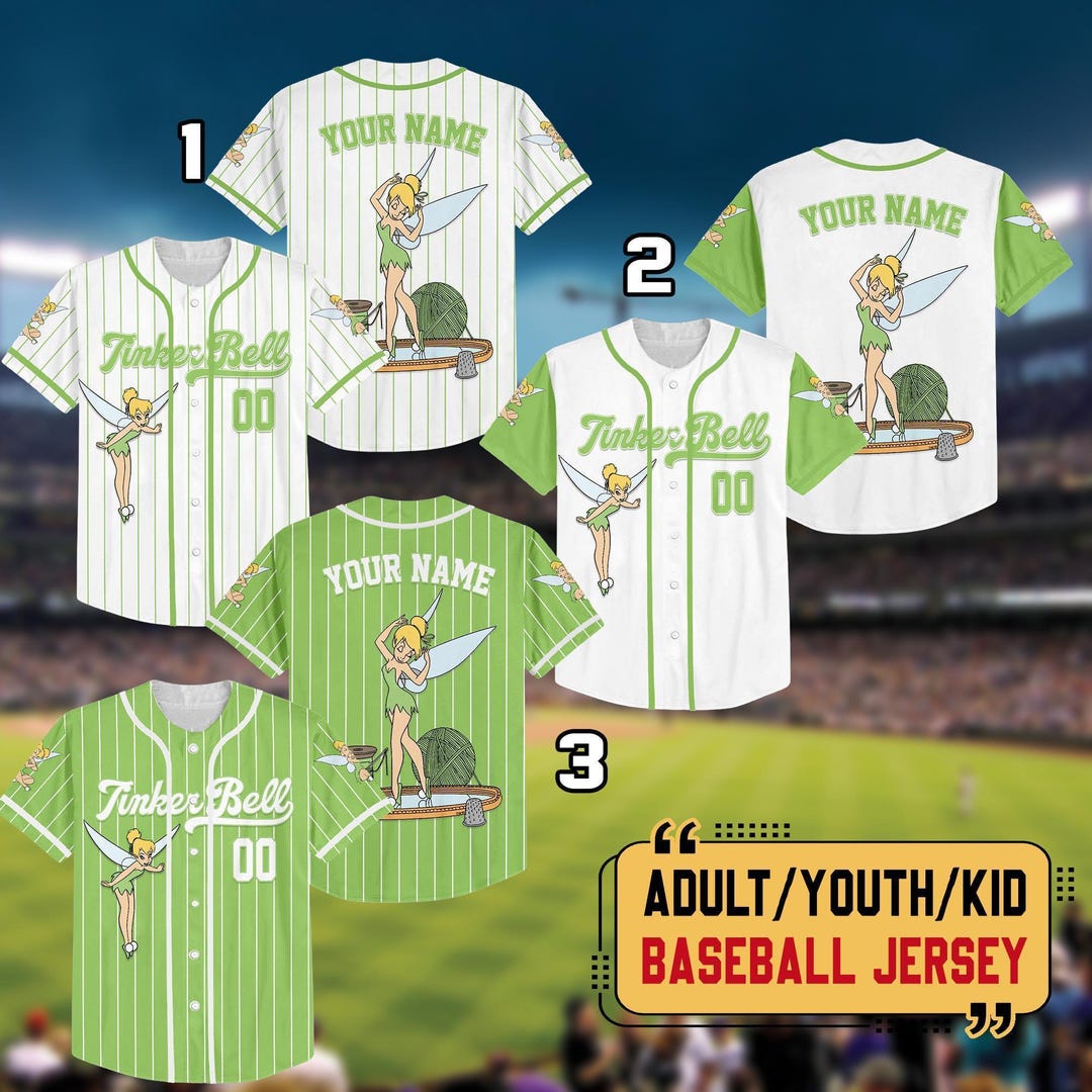 Custom Wdw Tinkerbell Simple Baseball Jersey, Custom Name Kid Youth ...
