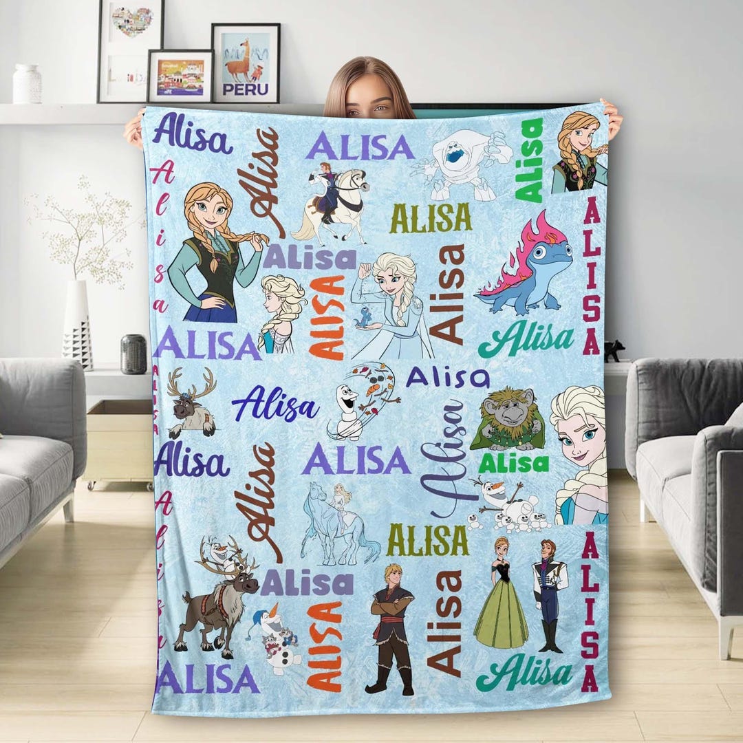 Personalized Characters in Icy Place Plush Fleece Blanket, Custom Name ...