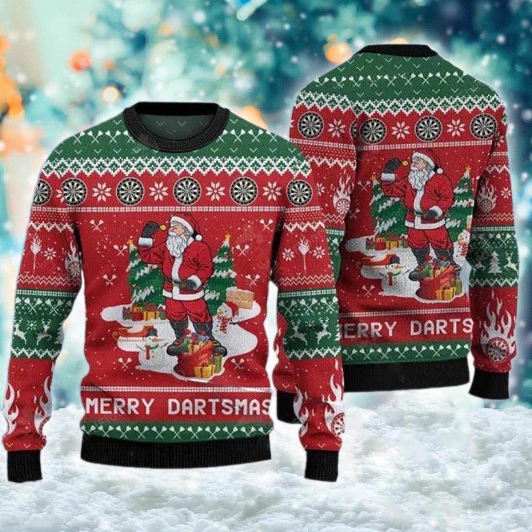 Dart Lovers Gift Merry Dartsmas Ugly Christmas Sweater, Merry Christmas ...