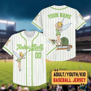 Custom Wdw Tinkerbell Simple Baseball Jersey, Custom Name Kid Youth ...